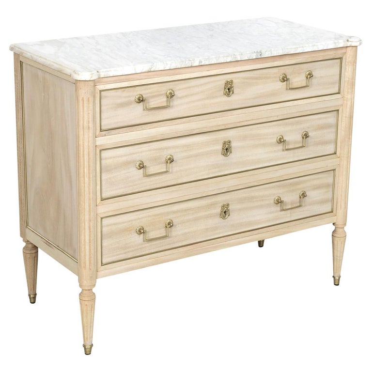 Antique French Louis XVI Style Bleached Mahogany Commode with Carrara ...