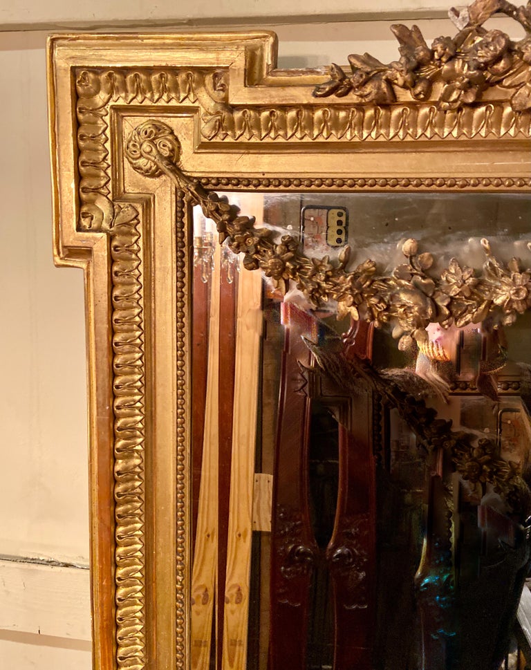 Antique French Louis XVI Style Carved Gilt Wood Mirror with Beveling ...
