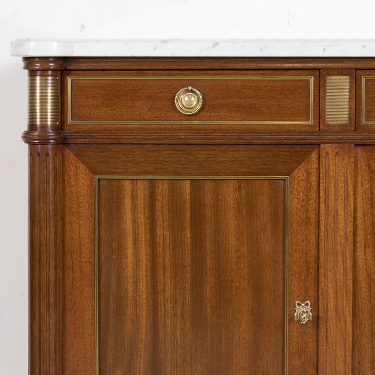 Antique French Louis XVI Style Mahogany Enfilade Buffet with Carrara ...