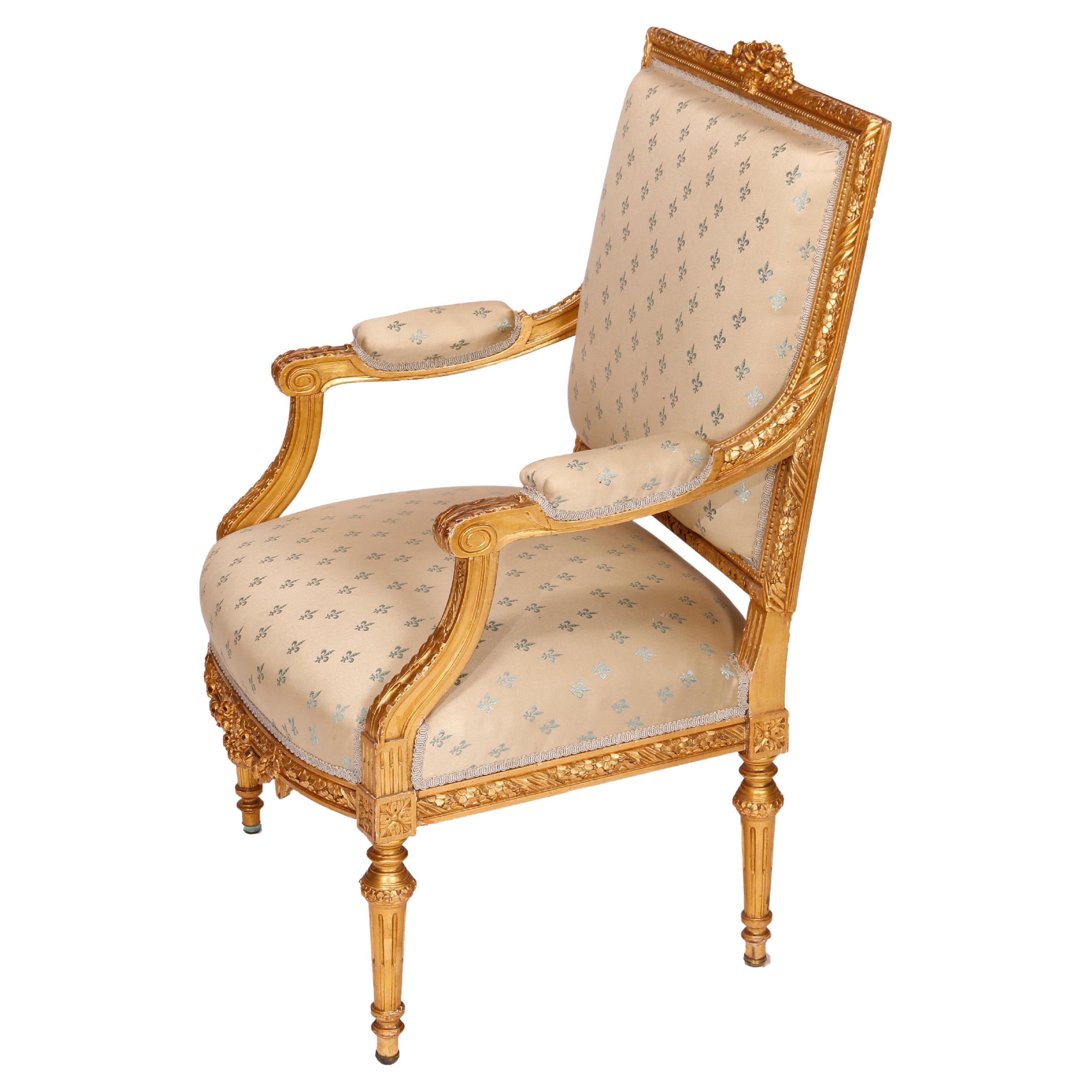 Antique Giltwood French Louis XVI Style Chair with Linen Upholstery at ...