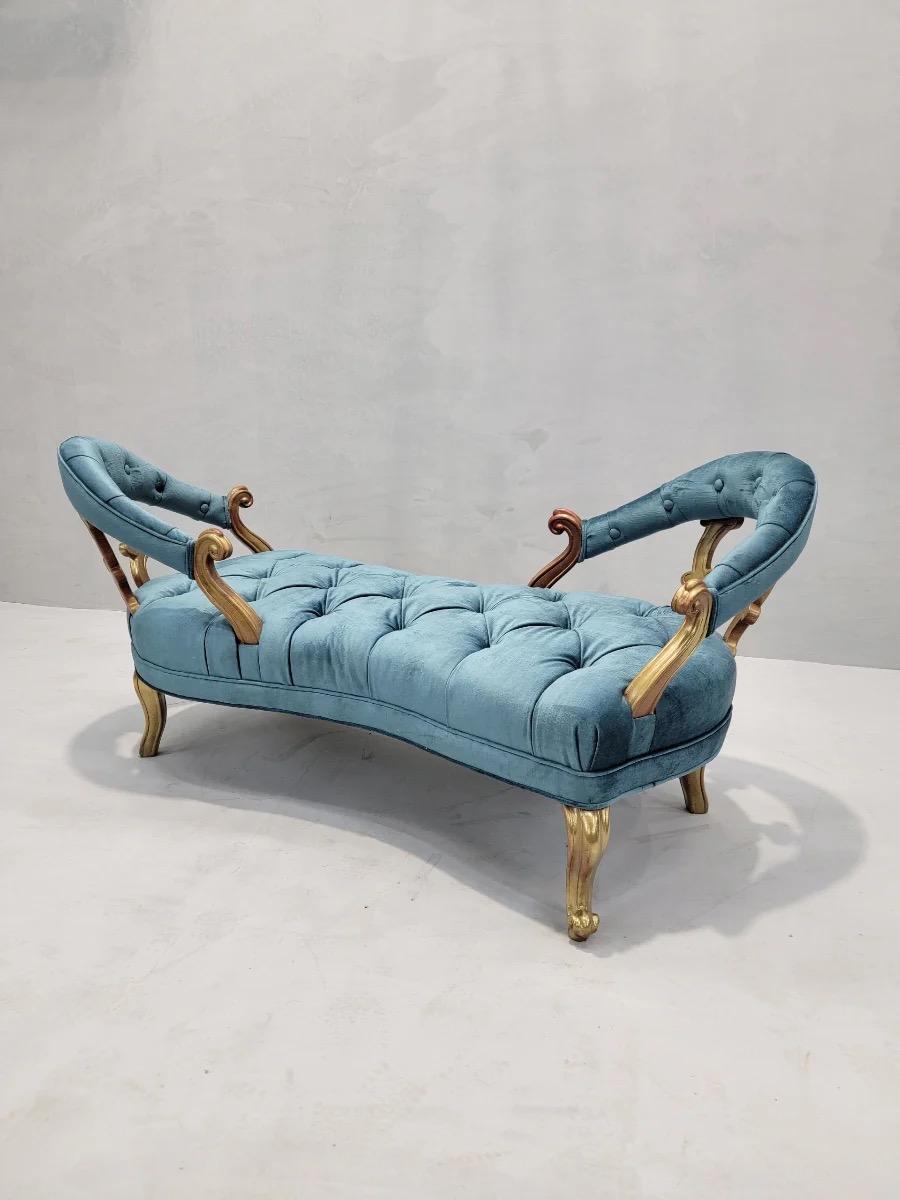 Antique French Louis Xvi Style Tete-A-Tete Tufted Bench In Italian Velvet For Sale at 1stDibs