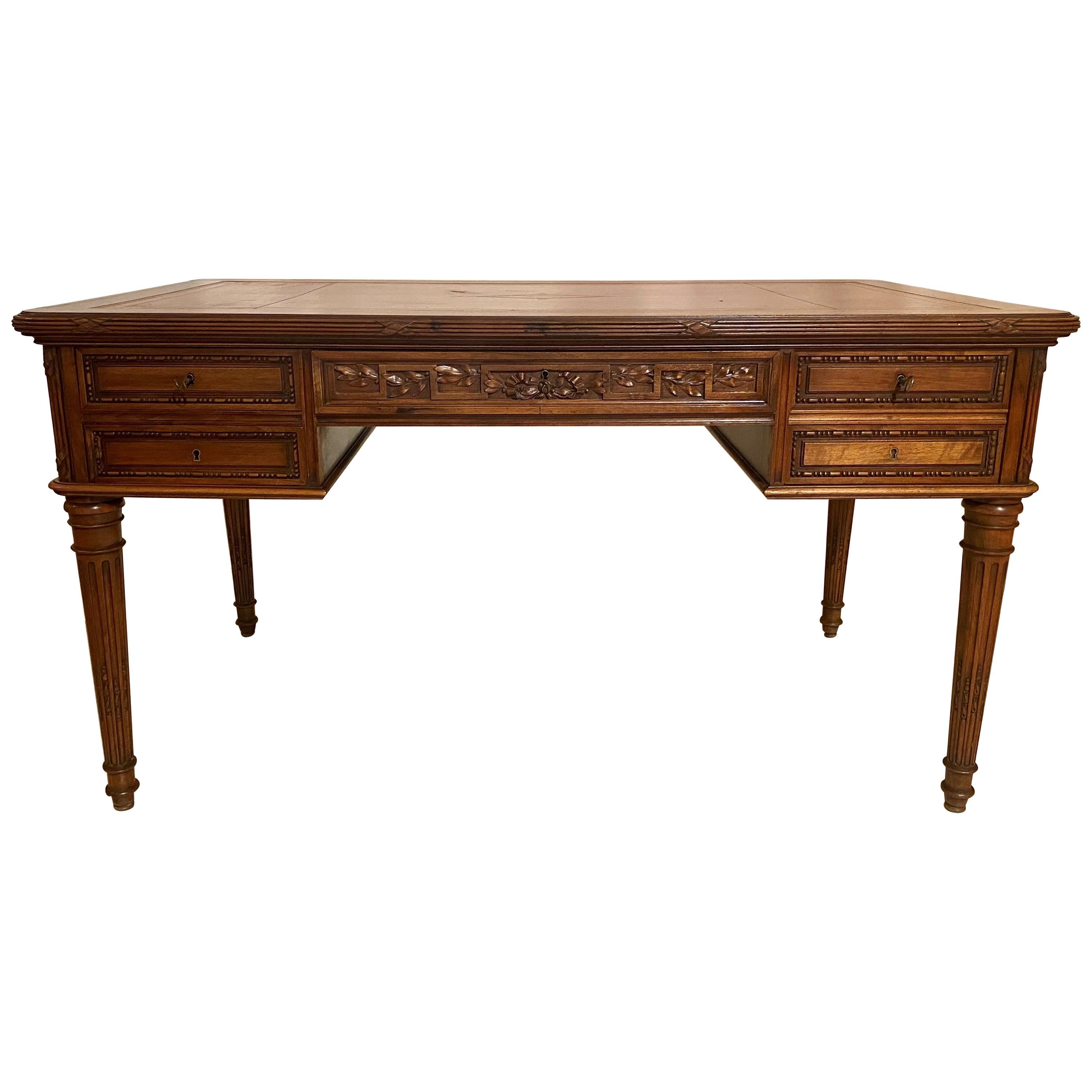 Antique French Louis XVI Walnut Writing Desk, circa 1880 at 1stDibs