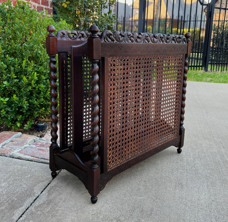 Antique French Magazine Book Rack Stand Bookcase Oak Barley Twist Caned ...