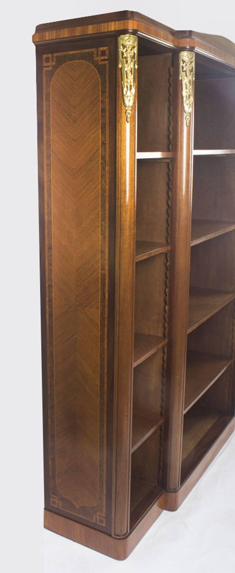 Antique French Mahogany Ormolu-Mounted Breakfront Open Bookcase at 1stDibs