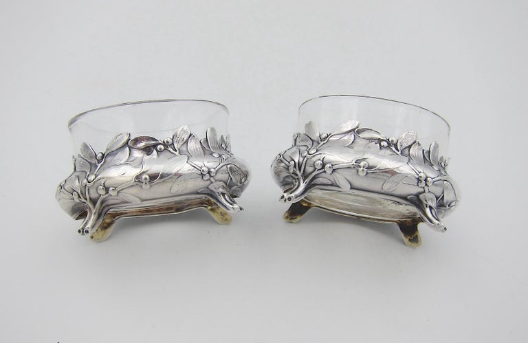 Antique French Maison Murat 950 Silver Mistletoe Salt Cellars with ...