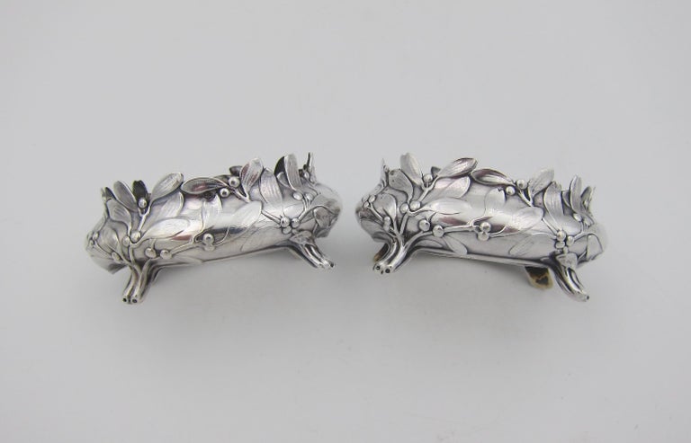 Antique French Maison Murat 950 Silver Mistletoe Salt Cellars with ...