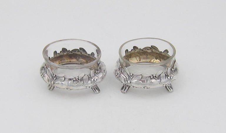 Antique French Maison Murat 950 Silver Mistletoe Salt Cellars with ...