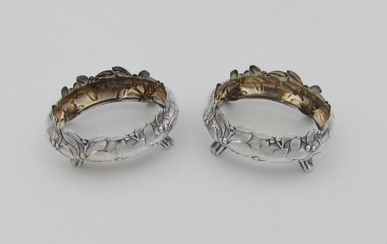 Antique French Maison Murat 950 Silver Mistletoe Salt Cellars with ...