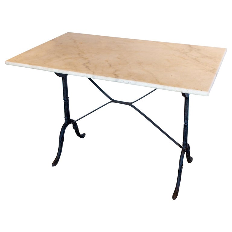 Antique French Marble and Iron Rectangular Bistro Table at 1stDibs