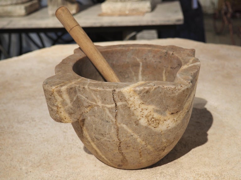 Antique French Marble Mortar with Pestle, 19th Century For Sale at 1stDibs