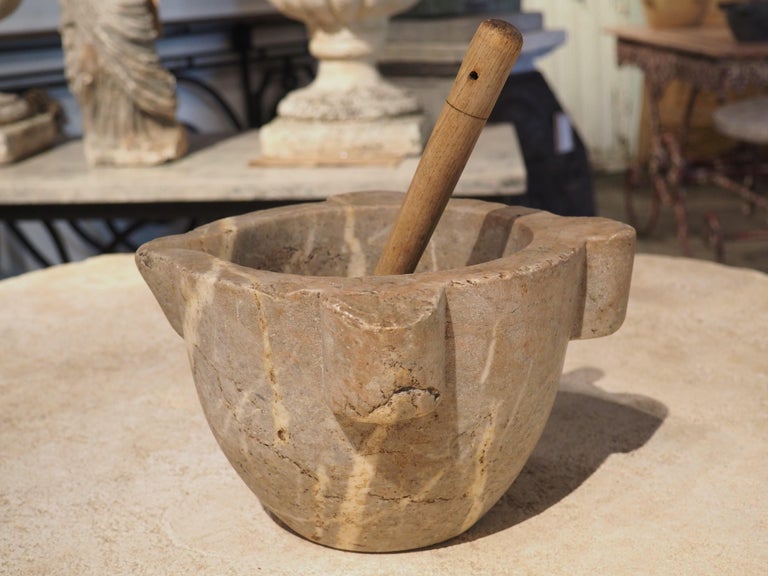 Antique French Marble Mortar with Pestle, 19th Century For Sale at 1stDibs