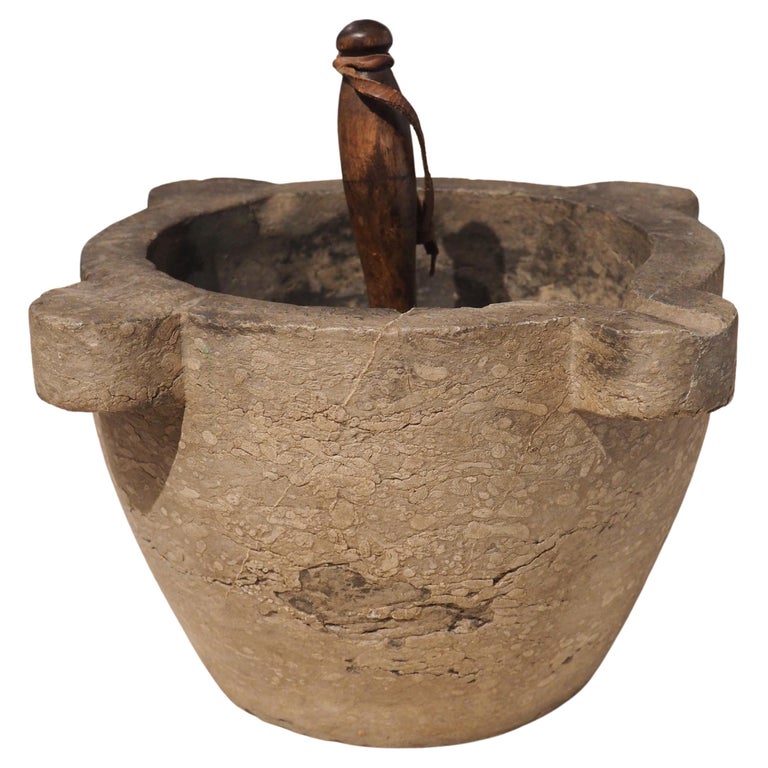 Antique French Marble Mortar with Pestle, 19th Century For Sale at 1stDibs