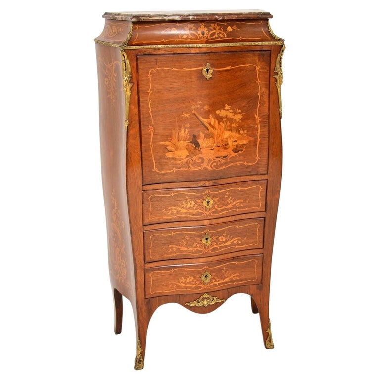 Antique French Marble Top Bombe Secretaire Chest For Sale at 1stDibs
