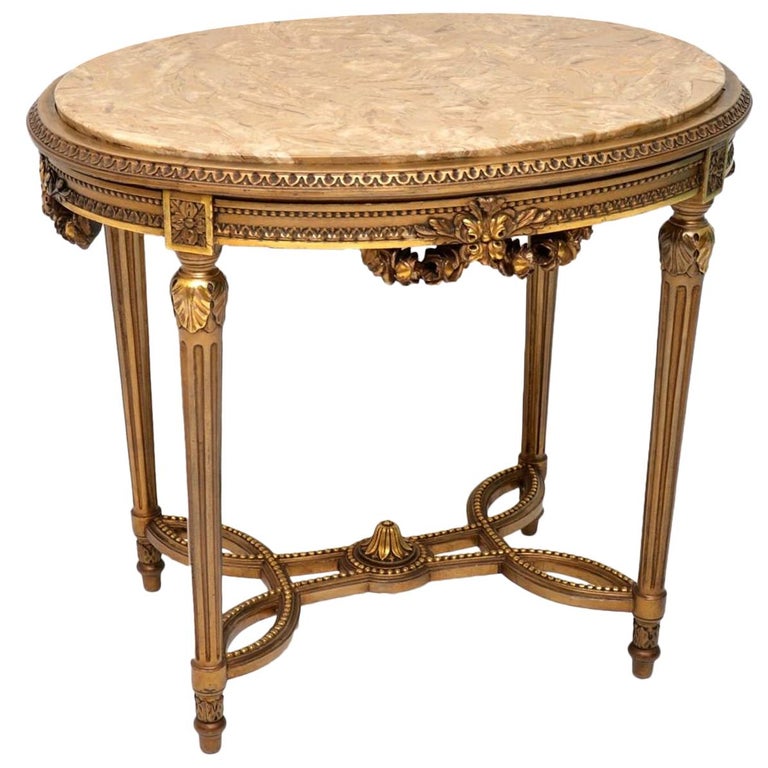 Antique French Marble Top Gilt Wood Table at 1stDibs