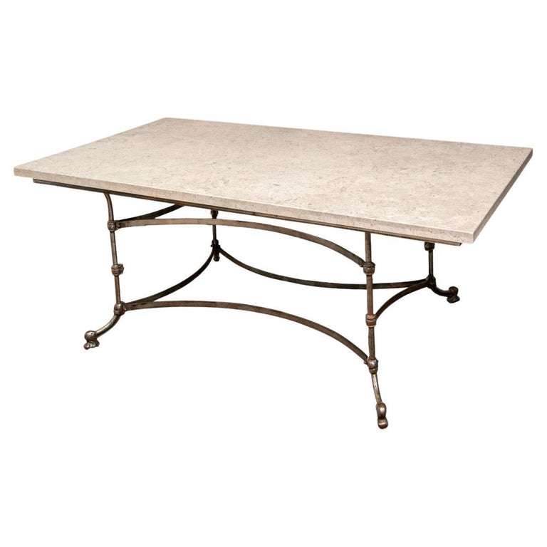 Antique French Marble Top Iron Baker’s Table For Sale at 1stDibs