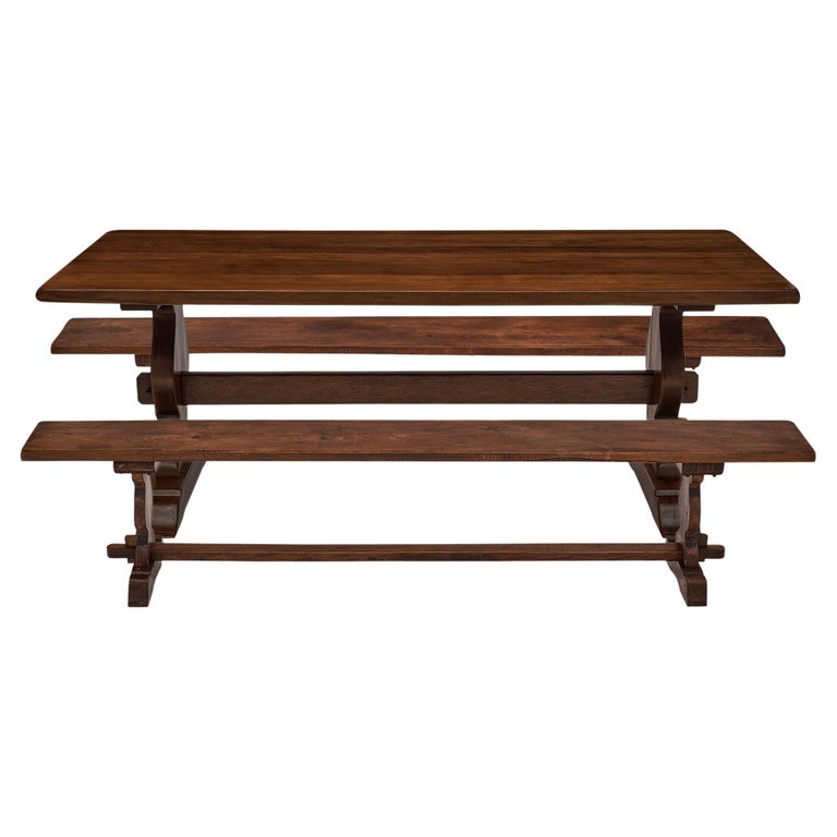 Antique French Monastery Table with Benches at 1stDibs