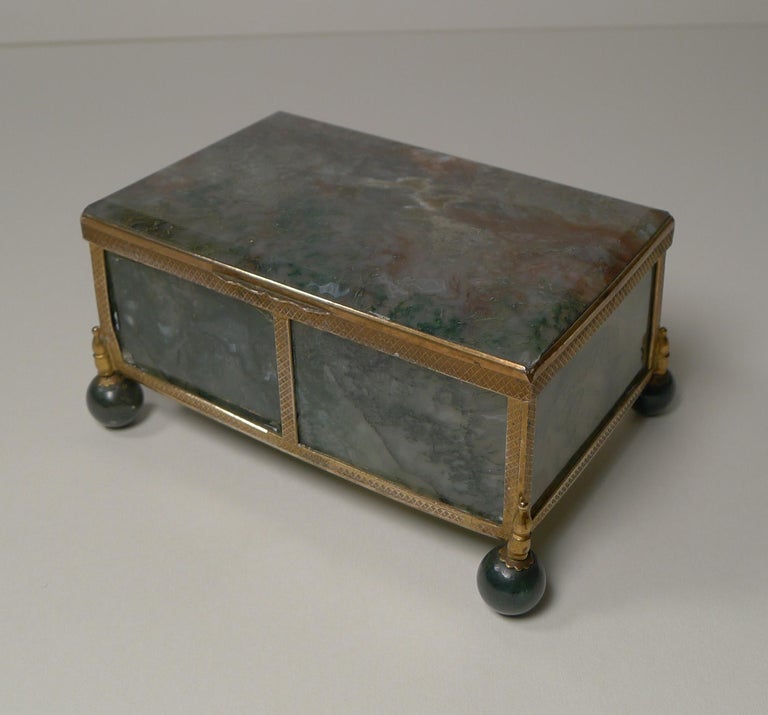 Antique French Moss Agate and Gilded Box, 19th Century at 1stDibs