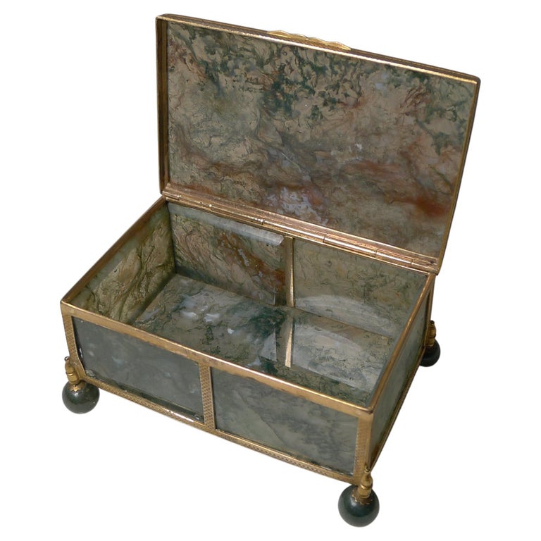 Antique French Moss Agate and Gilded Box, 19th Century at 1stDibs