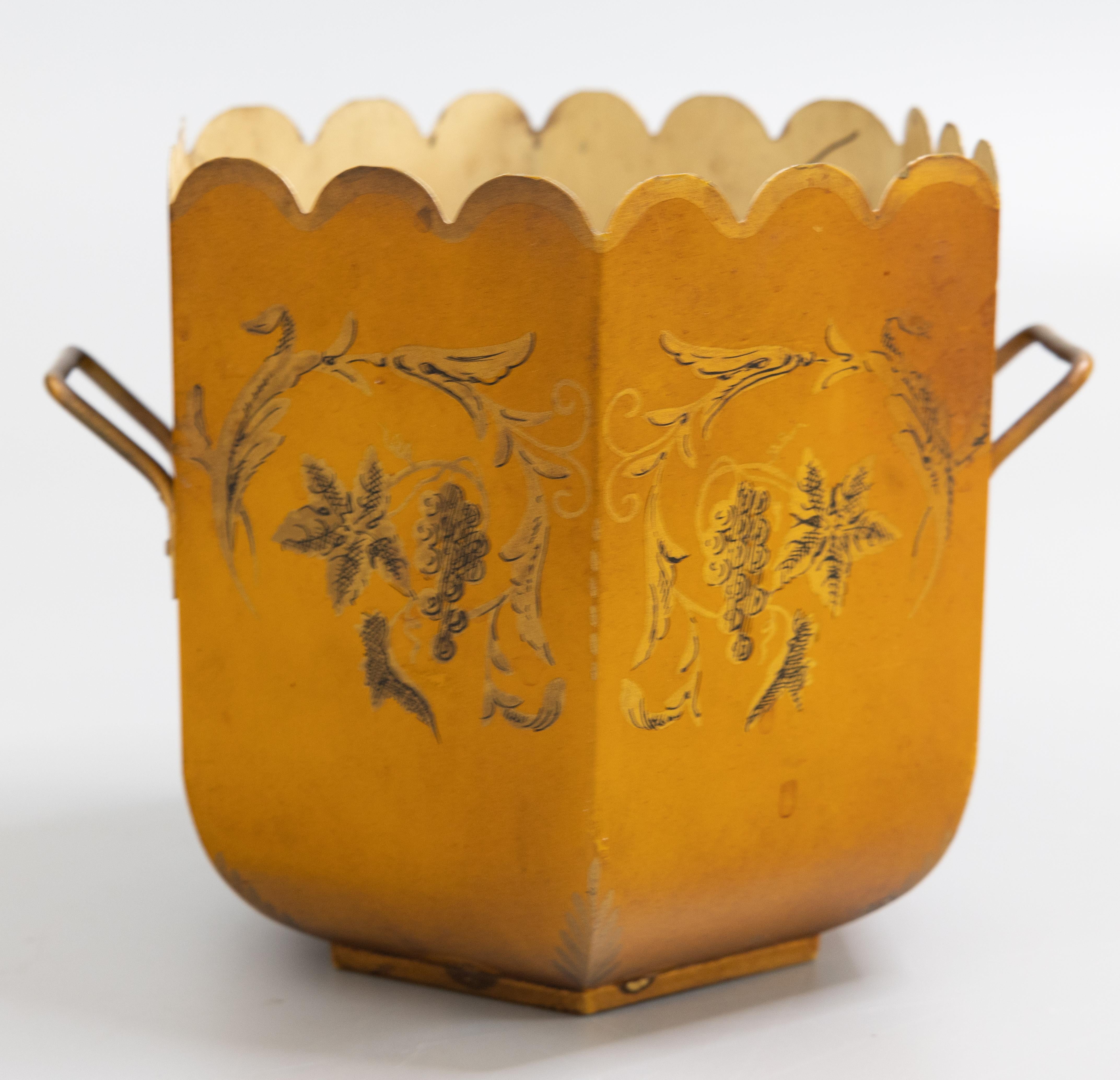 Antique French Mustard Yellow and Gilt Tole Hexagonal Jardiniere ...