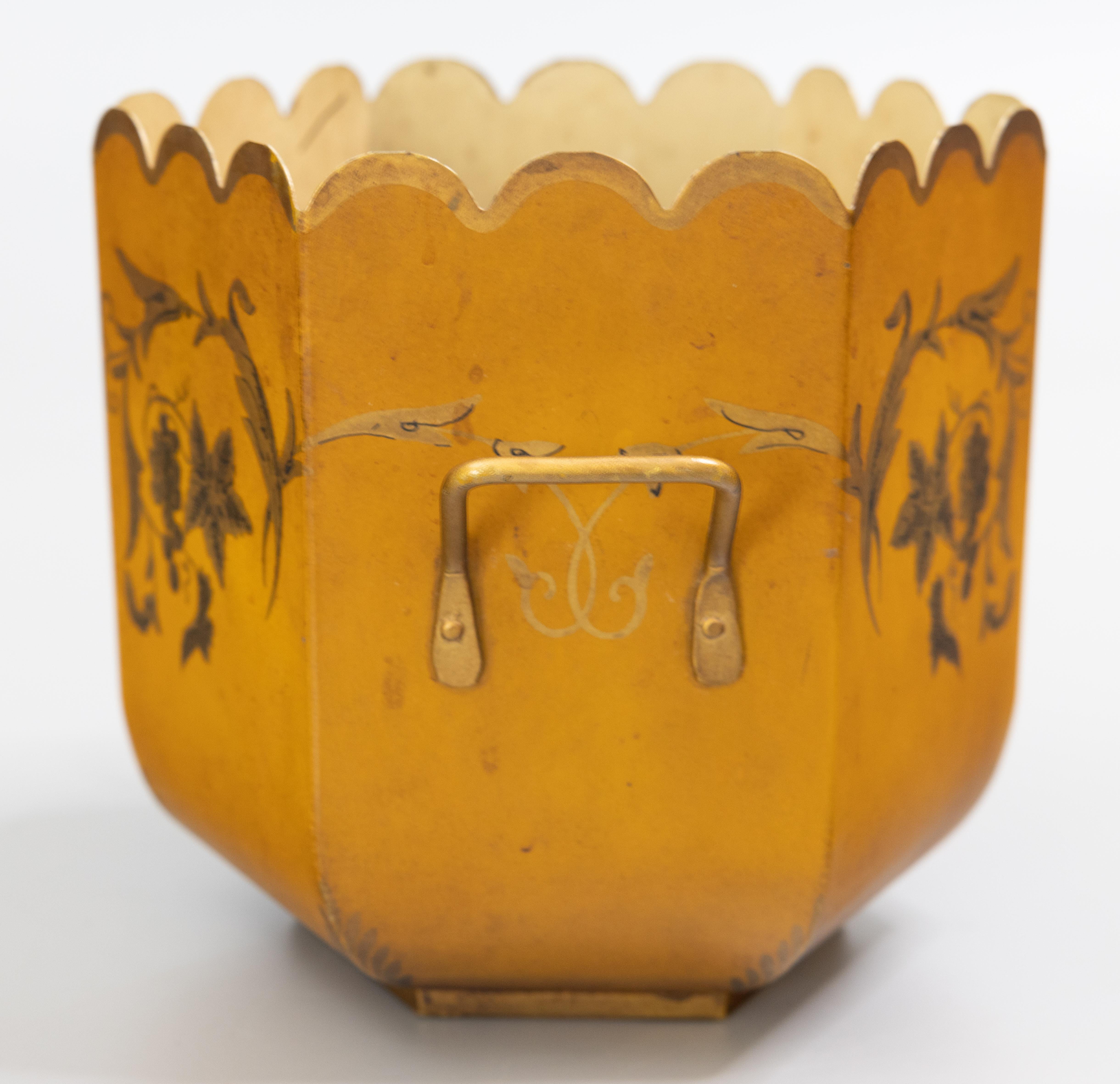 Antique French Mustard Yellow and Gilt Tole Hexagonal Jardiniere ...
