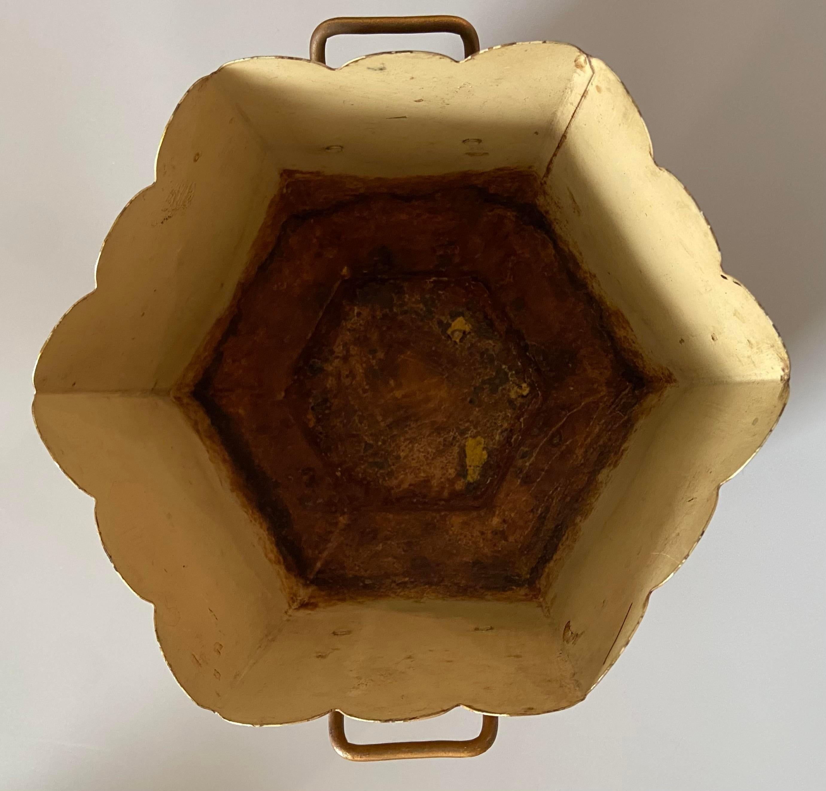 Antique French Mustard Yellow and Gilt Tole Hexagonal Jardiniere ...