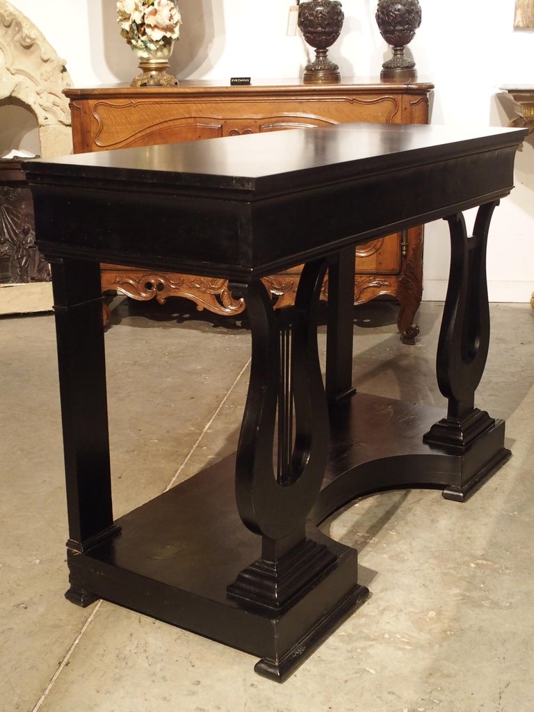 Antique French Neoclassical Lyre Base Console Table in Ebonized ...