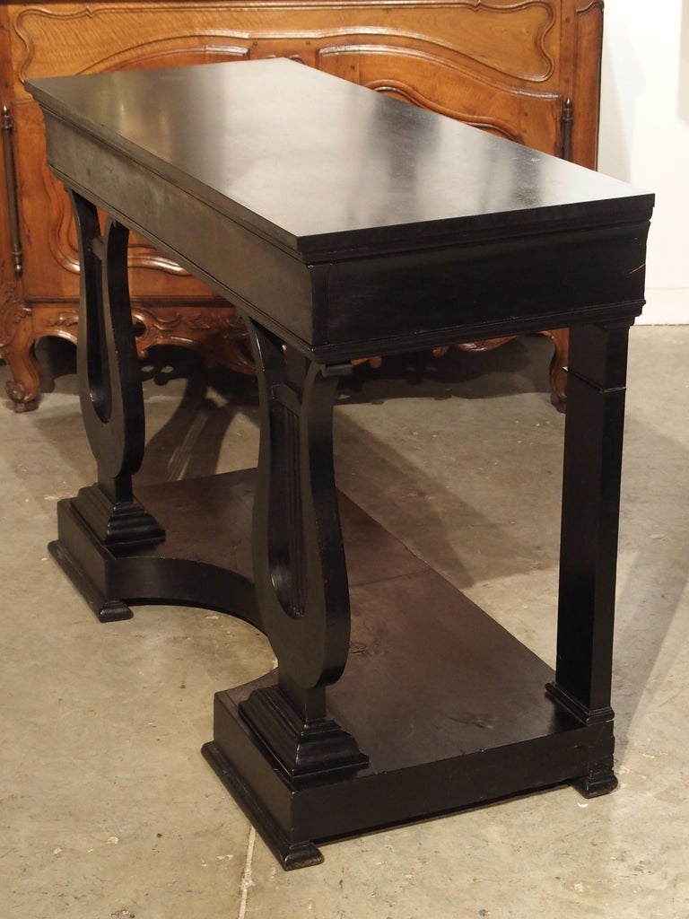 Antique French Neoclassical Lyre Base Console Table in Ebonized ...