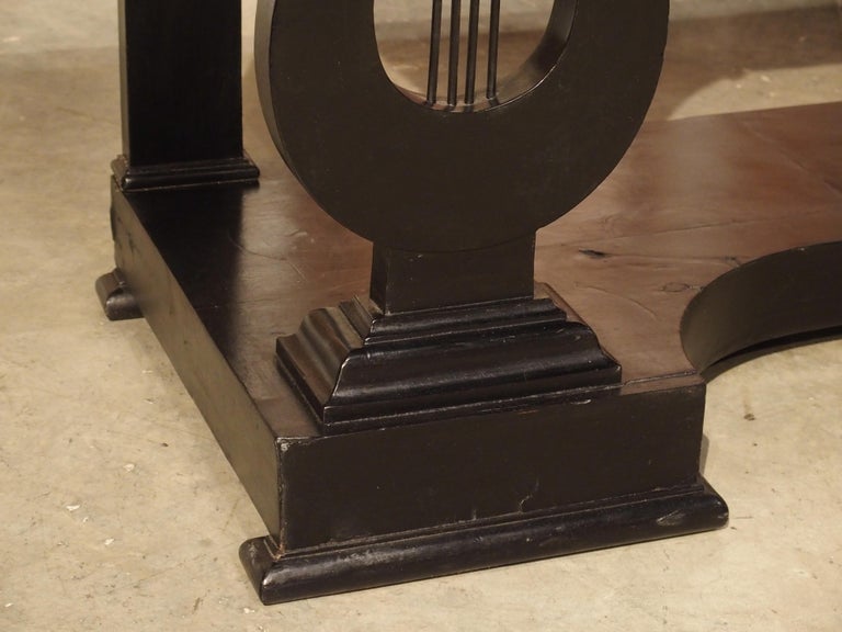 Antique French Neoclassical Lyre Base Console Table in Ebonized ...