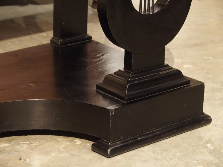 Antique French Neoclassical Lyre Base Console Table in Ebonized ...