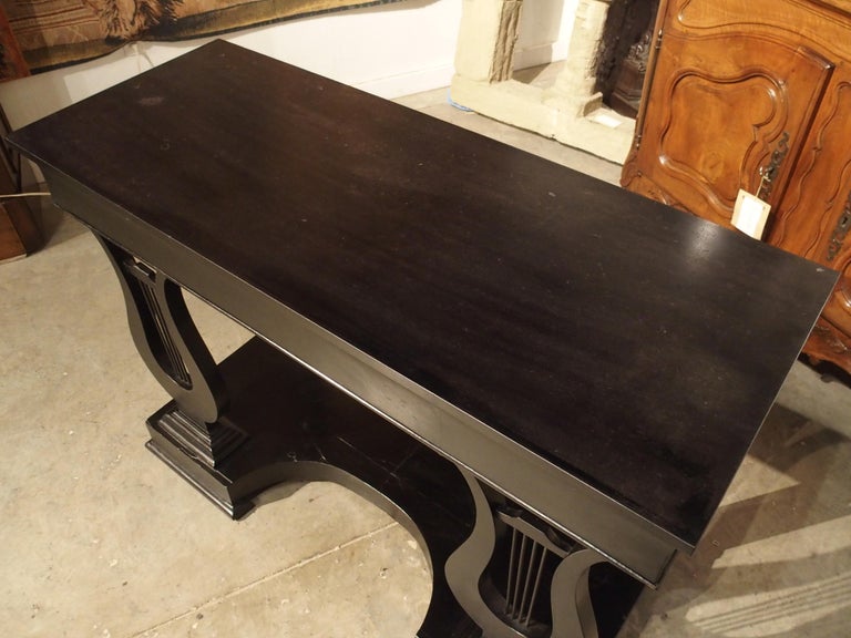 Antique French Neoclassical Lyre Base Console Table in Ebonized ...