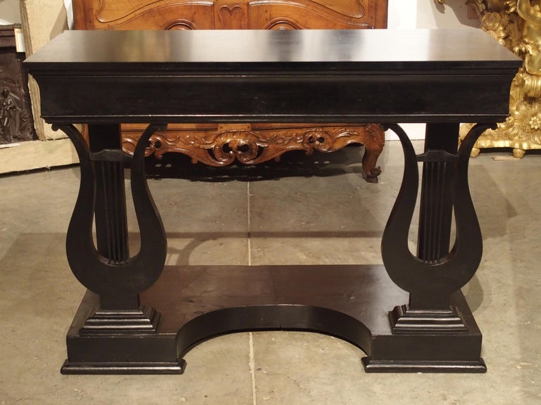 Antique French Neoclassical Lyre Base Console Table in Ebonized ...