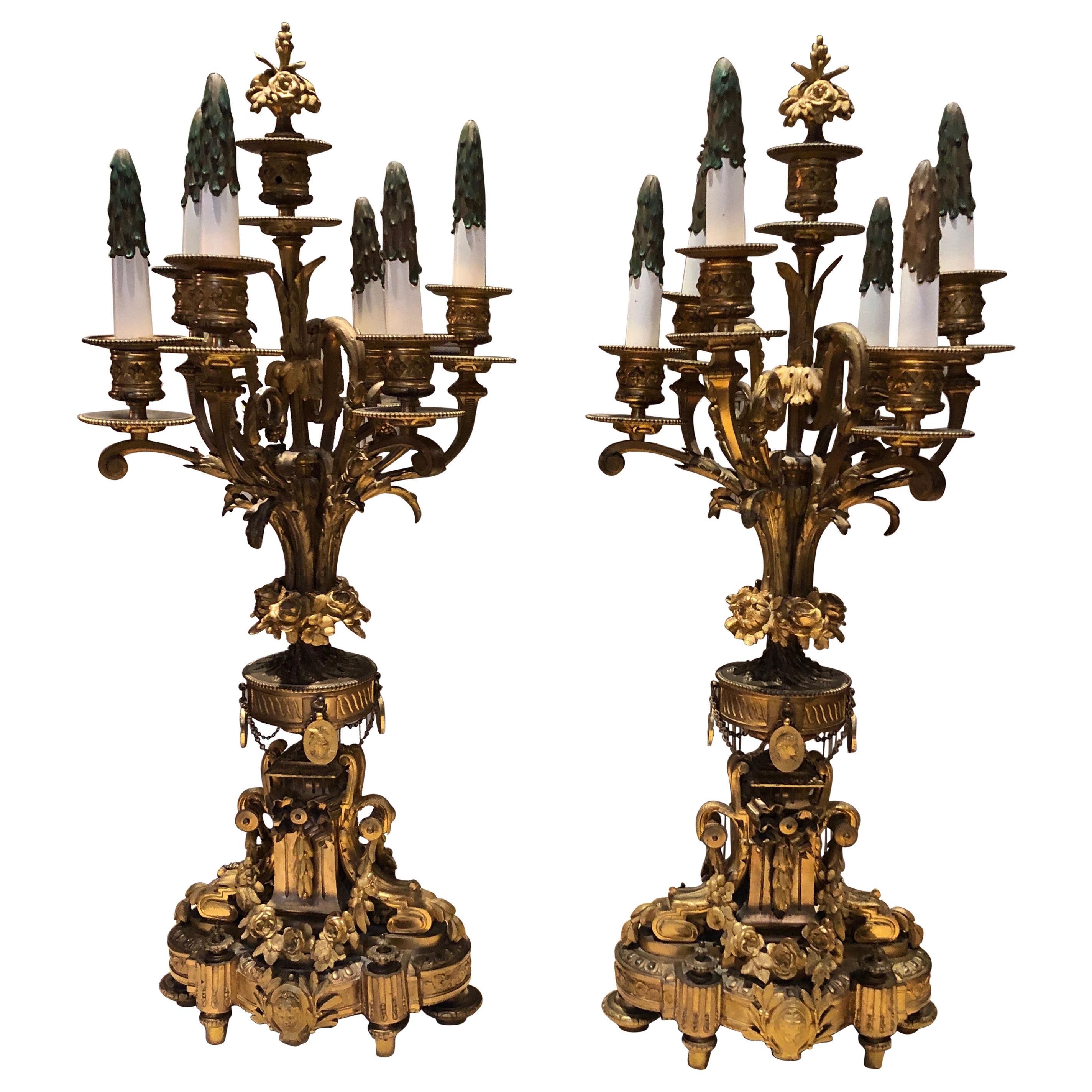 Antique French Neoclassical-Style Seven-Light Candelabras For Sale at ...