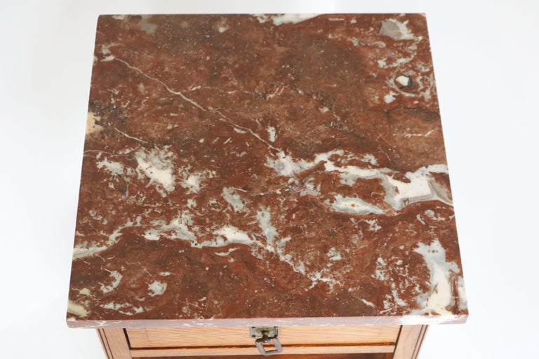 Antique French Night Stand / Bedside Table Solid Oak Belgium Red Marble ...