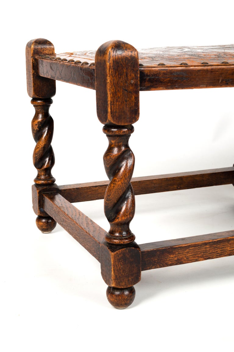 Antique French Oak Barley Twist Bench Stool Ottoman Seat Embossed ...