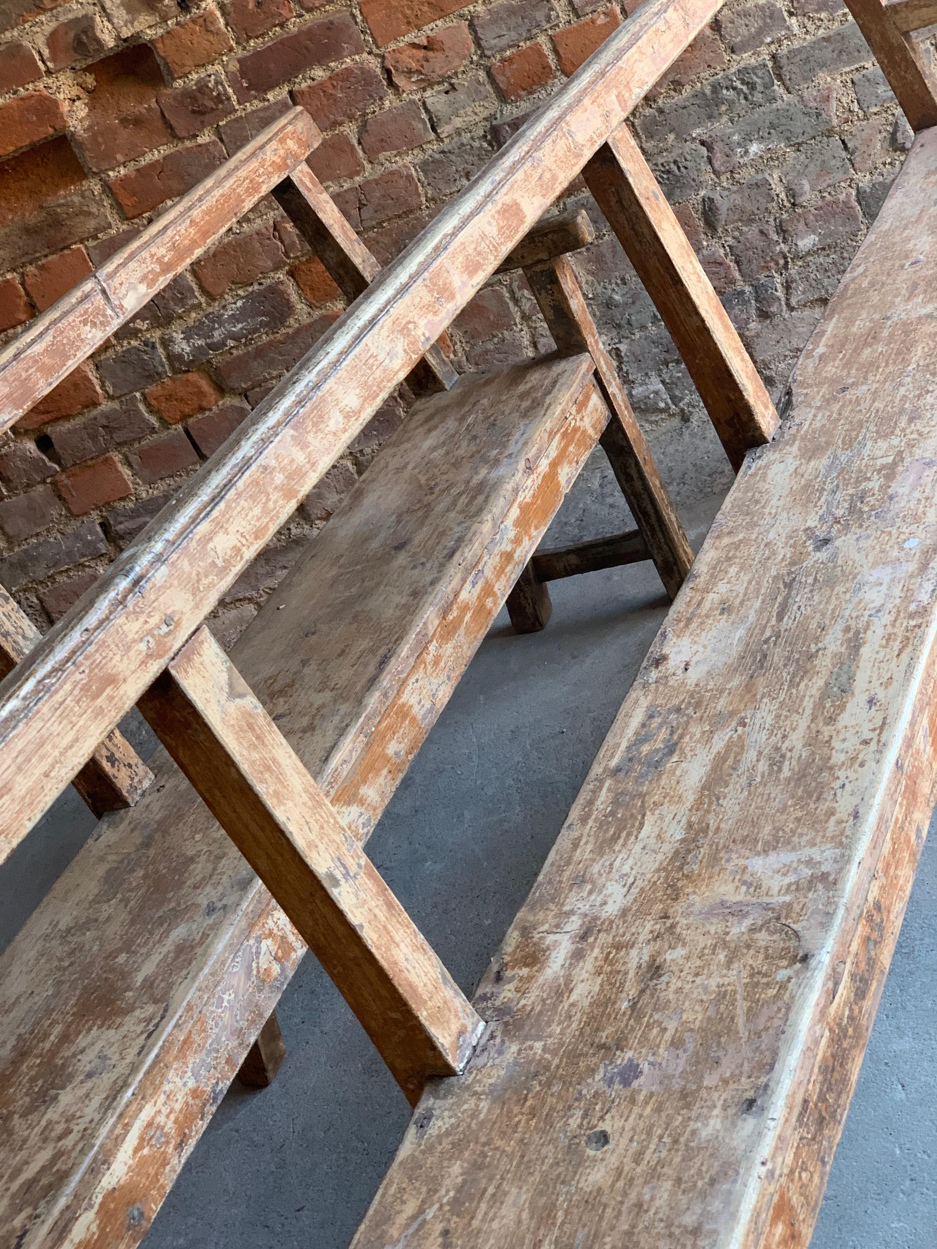 Antique French Oak Benches Pair Long Painted Distressed 19th Century ...