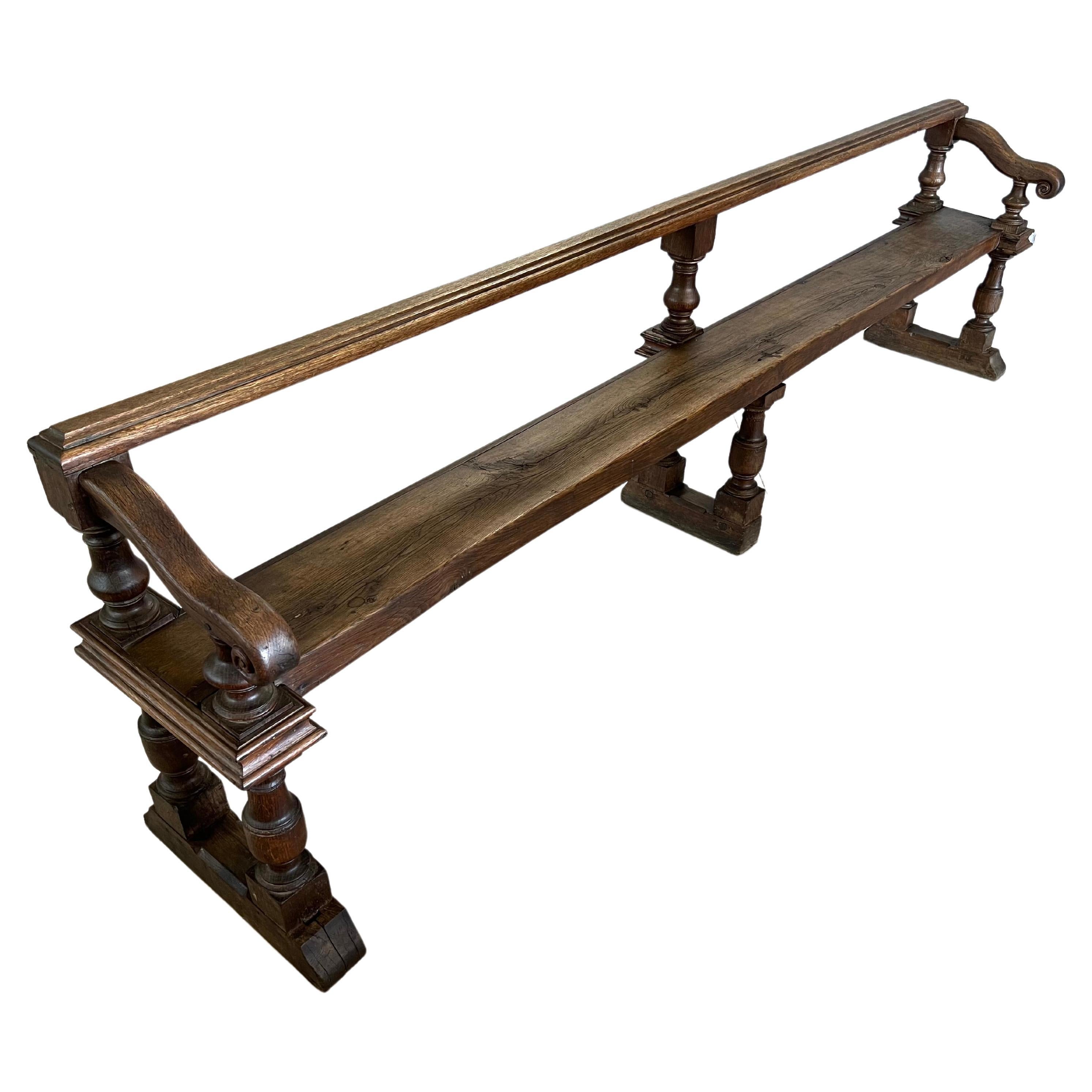 Antique French Oak Church or Gare Hallway Bench For Sale at 1stDibs