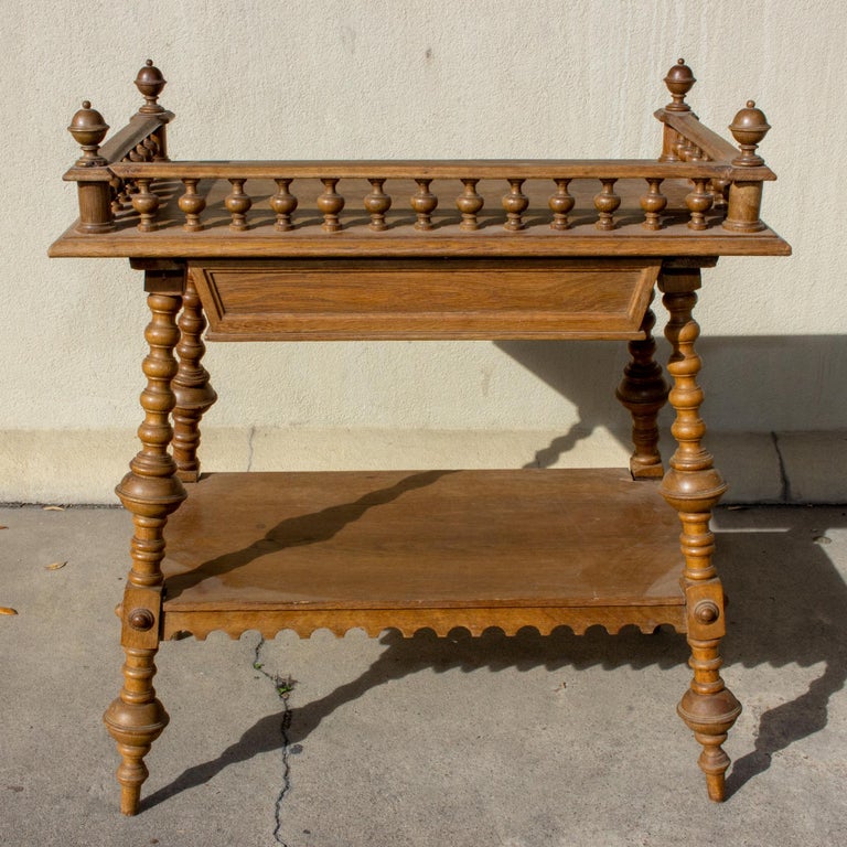 Antique French Oak Gothic Revival Spindle Leg Table with Drawer For ...