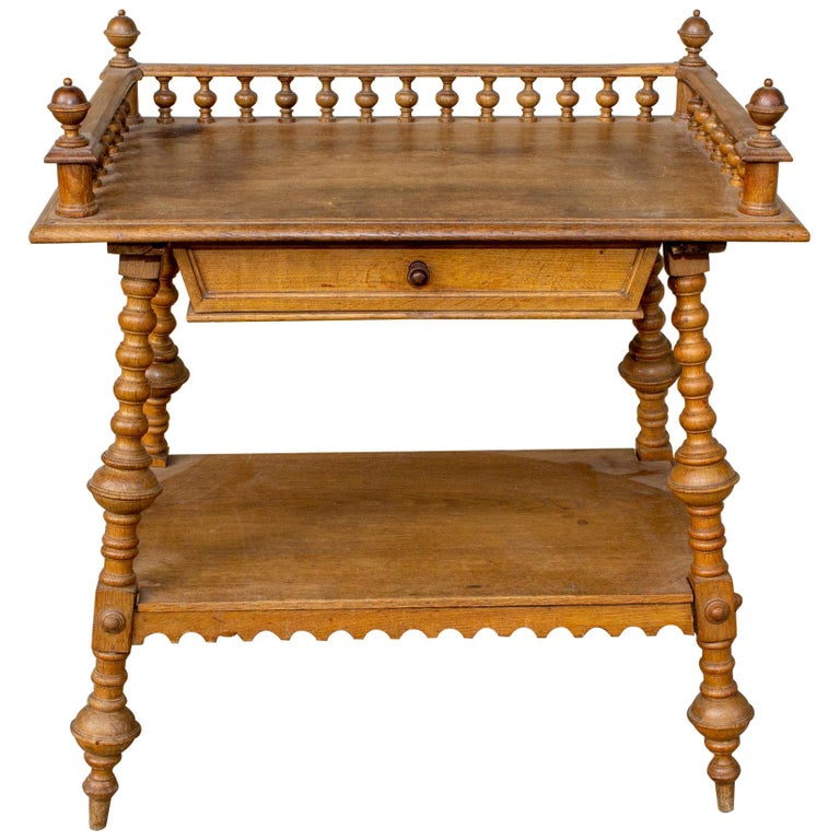 Antique French Oak Gothic Revival Spindle Leg Table with Drawer For ...