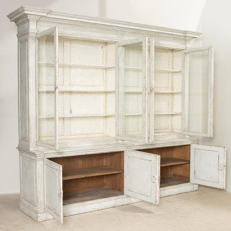 Antique French Oak Large Display Cabinet Bookcase Painted White, circa ...