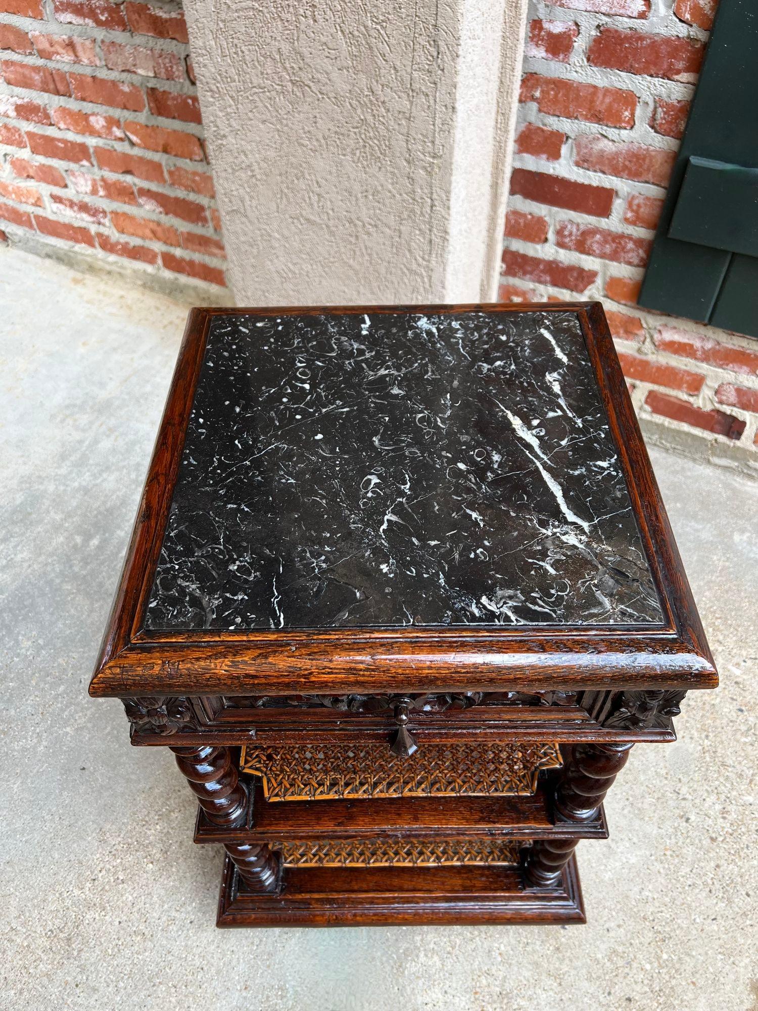 Antique French Oak Marble End Table Nightstand Pedestal Barley Twist ...