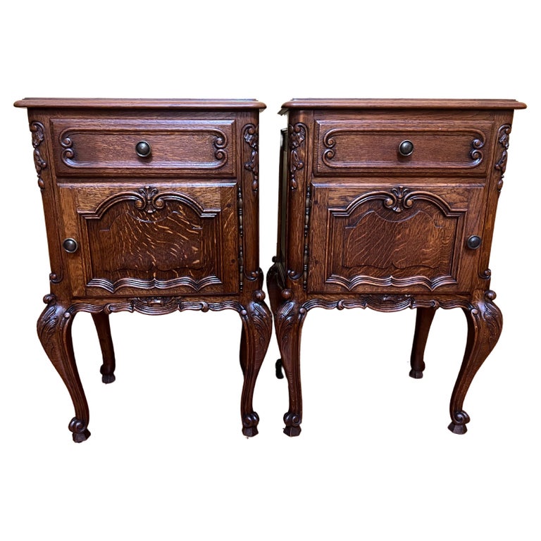 Antique French Oak Rare Bed Side Tables Pair For Sale at 1stDibs