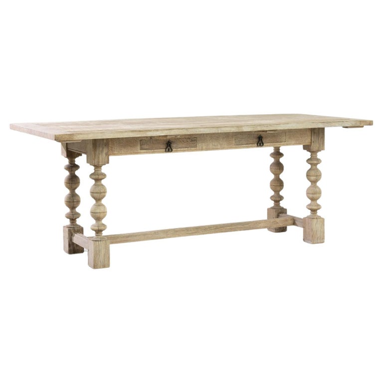 Antique French Oak Table on Turned Legs For Sale at 1stDibs