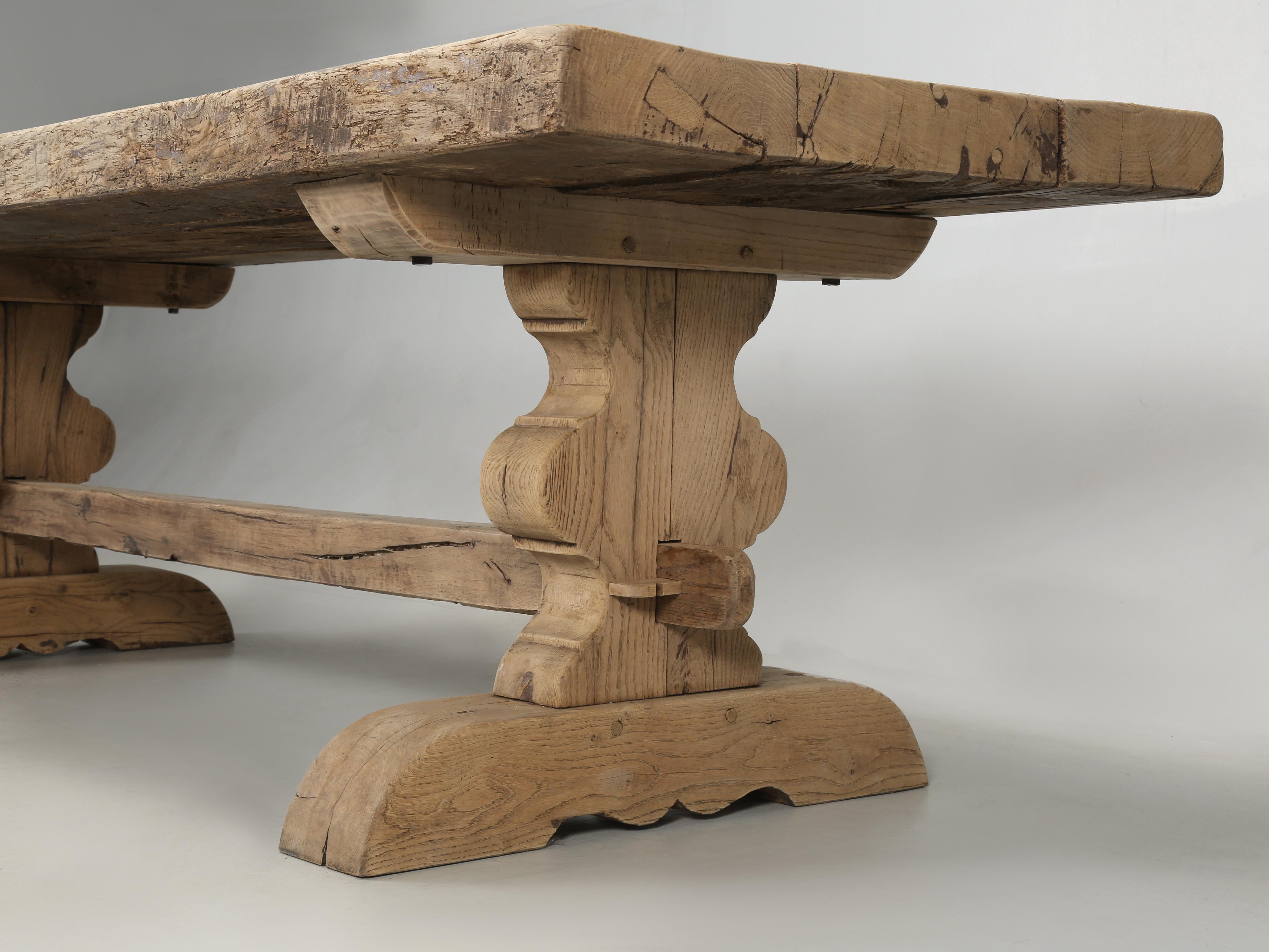 Antique French Oak Trestle Farm Table Thick Top Orig, Patina Over 200 ...
