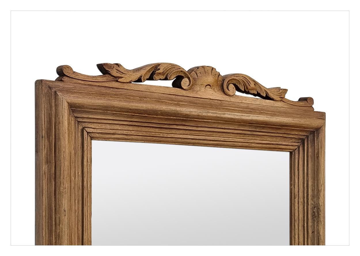 Antique French Oak Wood Mirror With Carved Pediment, circa 1940 For ...