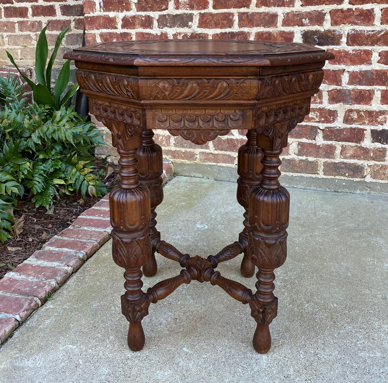 Antique French Octagonal Table Renaissance Revival Carved Oak 19th C ...