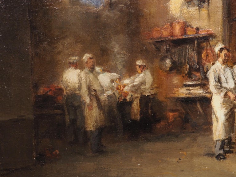 Antique French Oil on Canvas, in the Kitchens of the Chateau, circa ...