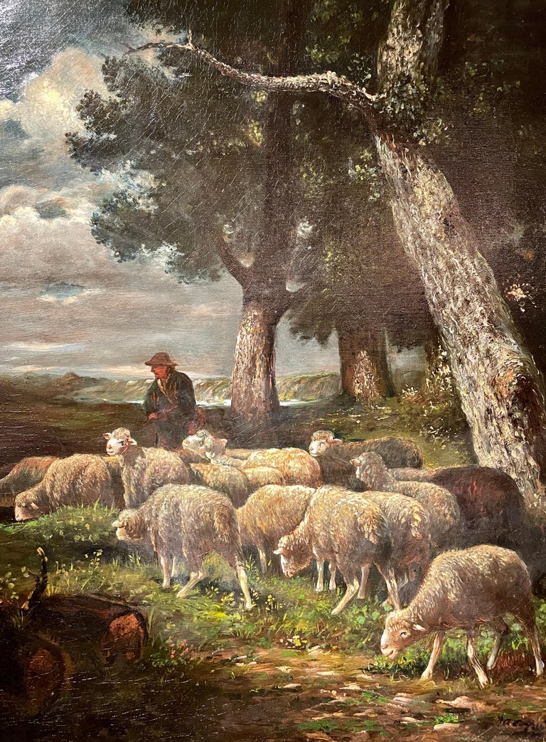 Antique French Oil on Canvas Pastoral Painting by Charles-Émile Jacque ...
