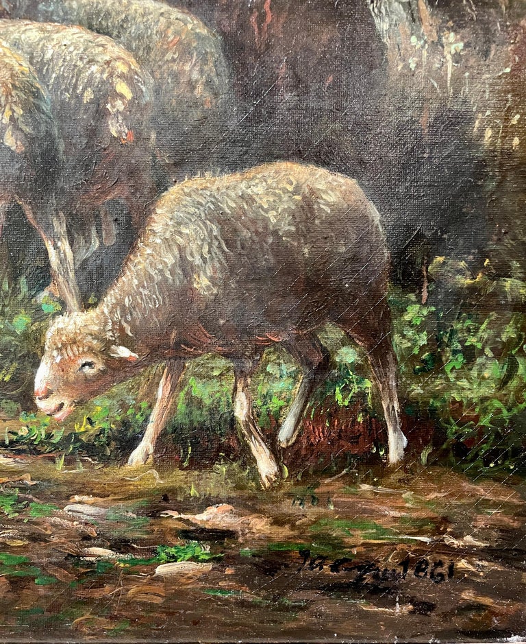 Antique French Oil on Canvas Pastoral Painting by Charles-Émile Jacque ...