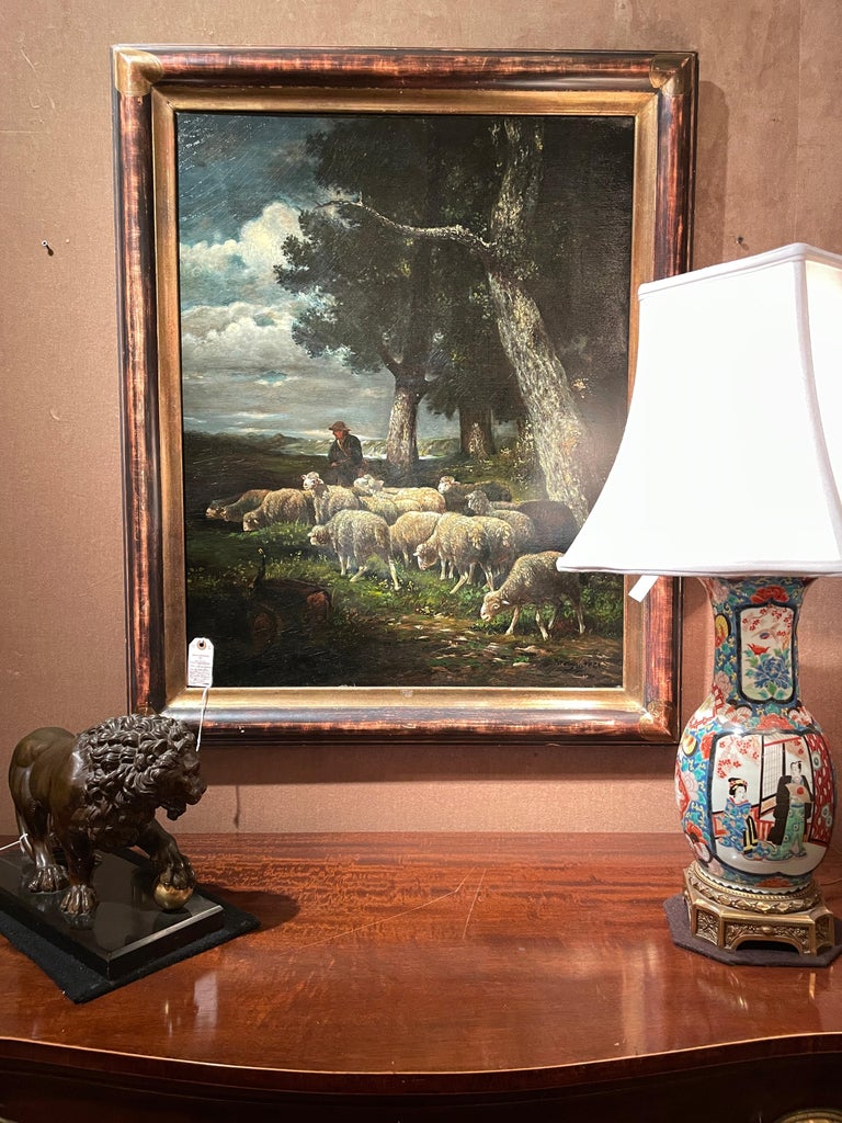Antique French Oil on Canvas Pastoral Painting by Charles-Émile Jacque ...