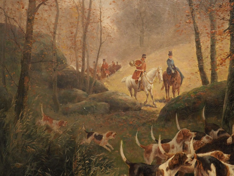 Antique French Oil Painting of a Boar Hunt, Signed E. Petit (1839-1886 ...